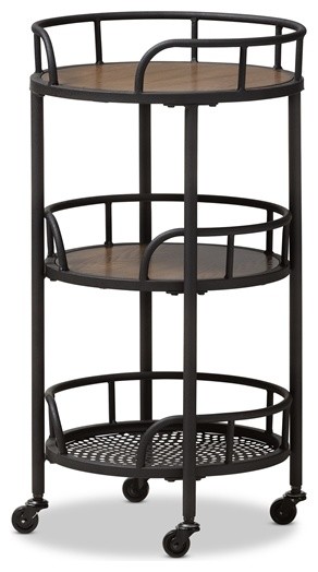 Rustic Industrial Style Metal And Wood Mobile Serving Cart - Industrial ...