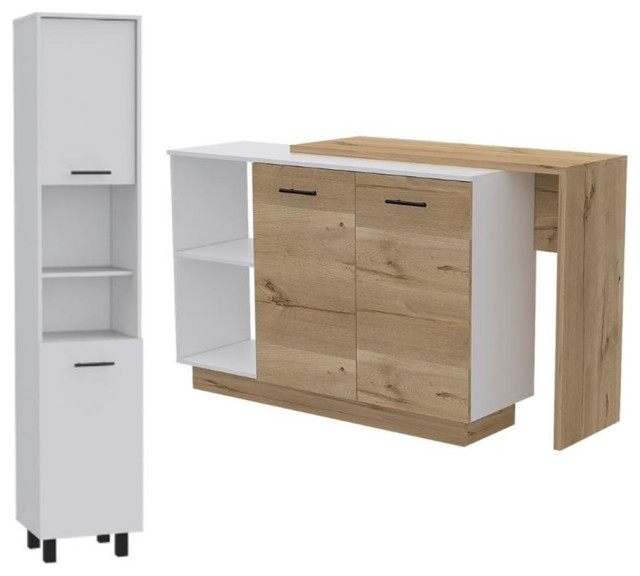 Home Square 2-Piece Set with 2 Door Kitchen Island & Pantry Cabinet ...