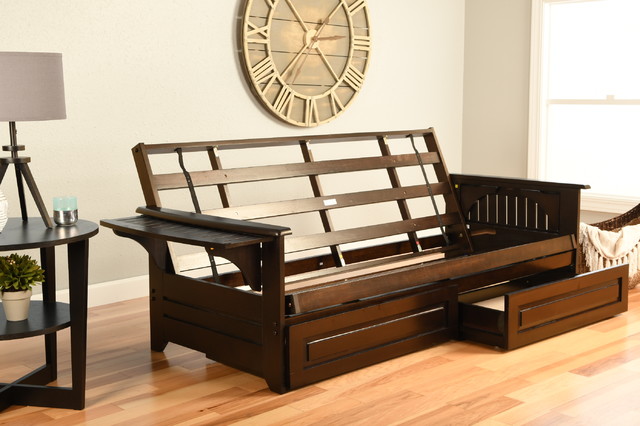 Mesa Frame Futon With Espresso Finish, Storage Drawers - Rustic ...