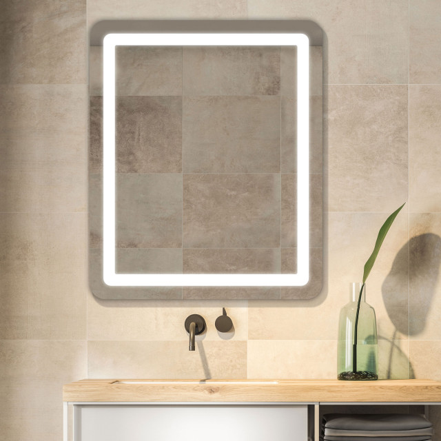 Seura Allegro LED Dimmable Rounded Corner Lighted Bathroom Mirror ...