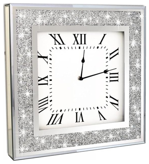 Crystal Crush Diamond Mirrored Square Wall Clock with Sparkle ...
