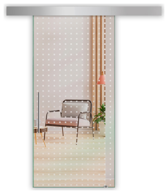 Sliding Glass Door With Frosted Line Design ALU100, 38"x81 ...