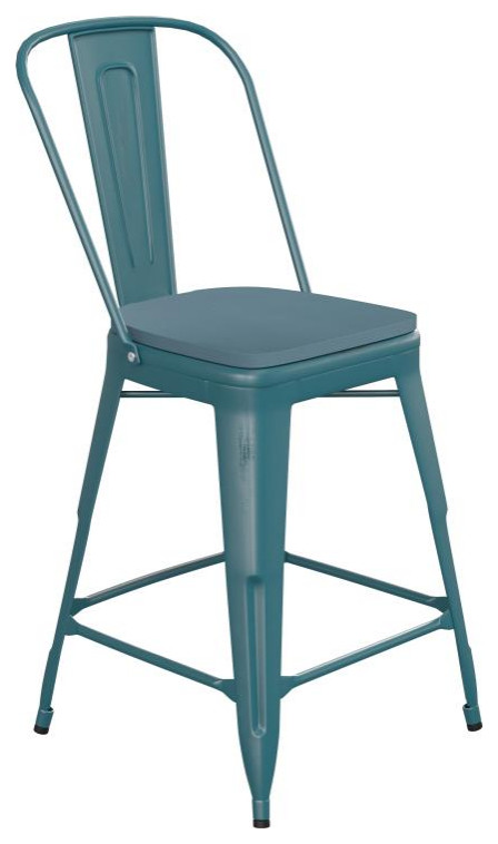 Blue-Tl Metal Stool, Teal Seat - Modern - Bar Stools And Counter Stools ...