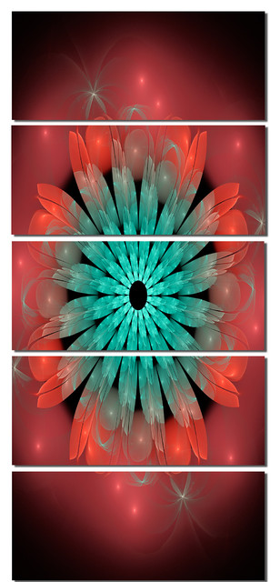 "Fractal Blooming Blue Red Flower" Metal Wall Art, 28"x60" 5 Panel ...