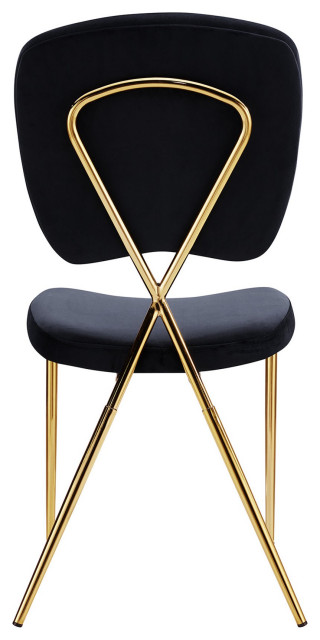 2 Pack Contemporary Dining Chair, Gold Metal Frame & Curved Velvet Seat ...