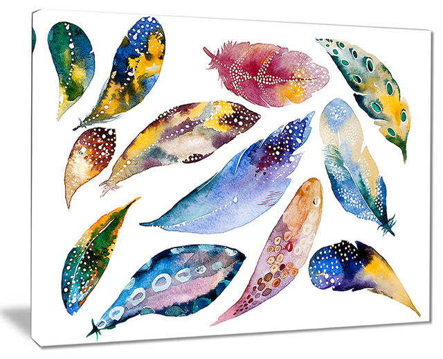 "Hand-Drawn Feather Set" Canvas Print, 20"x12" - Contemporary - Prints ...