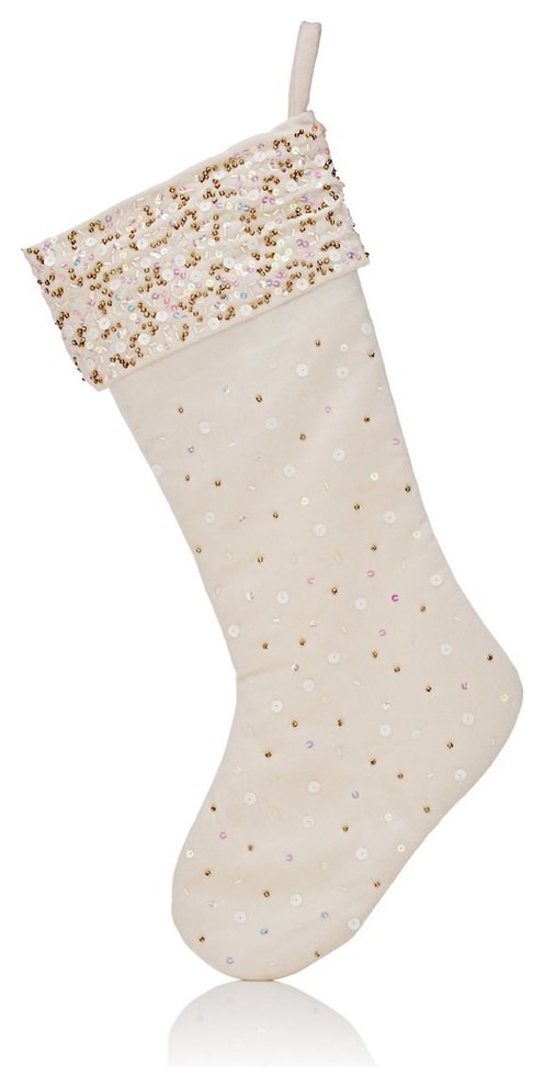 Handmade Velvet Christmas Stocking, White With Sequins - Transitional ...
