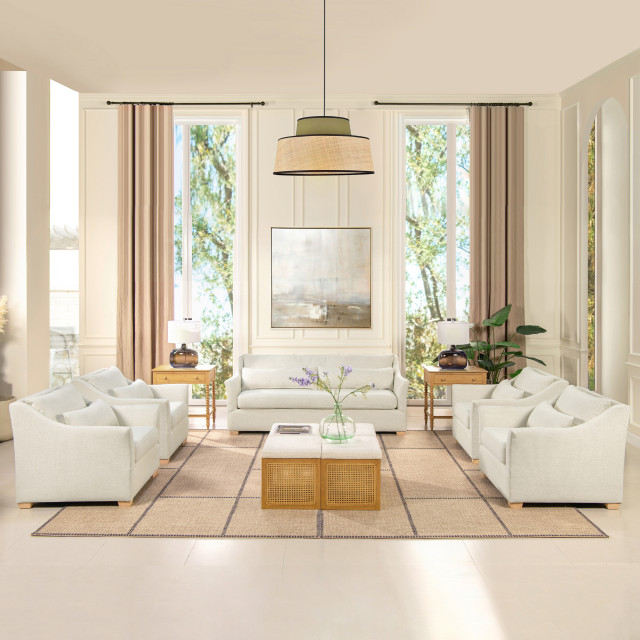 Ada 38" Flared Arm Contemporary Armchair with Lumbar Pillow, Flax White ...