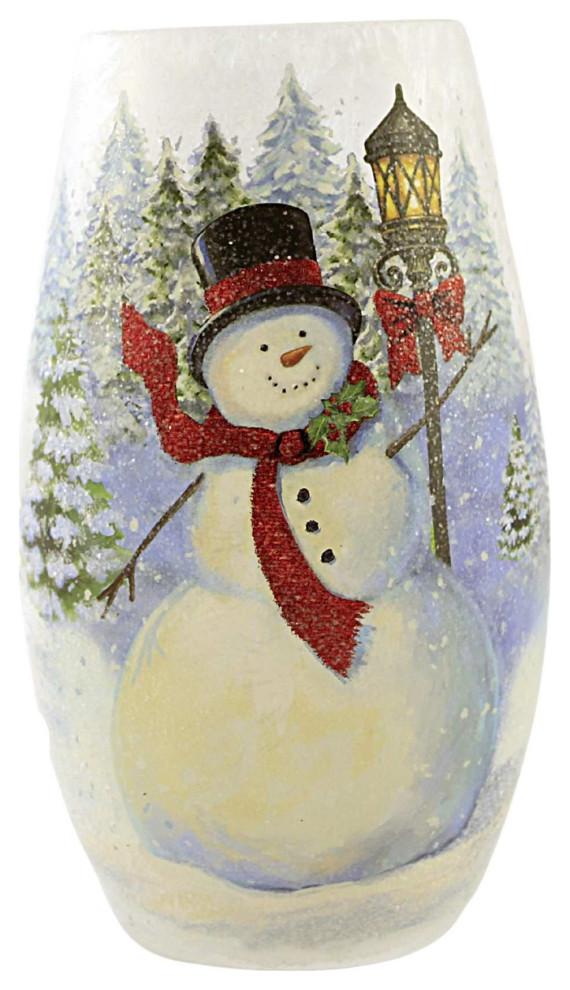 Stony Creek Snowman Blue Trees Pre-Lit Med Electric Frosty Winter Lamp ...