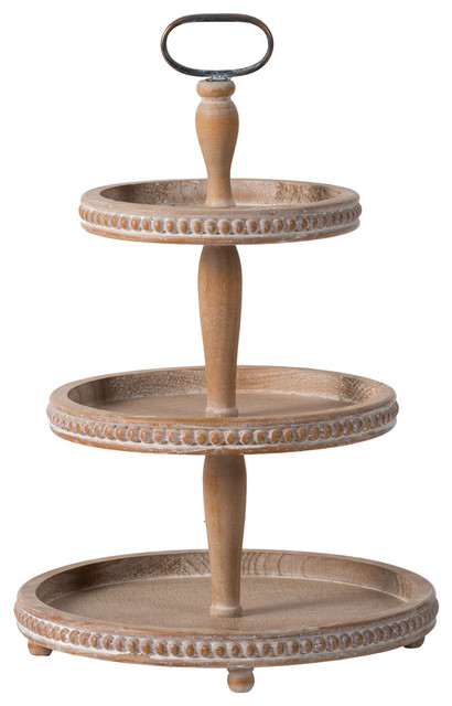 Wooden 3-Tier Round Serving Tray D16.5x24.5" - Farmhouse - Serving ...