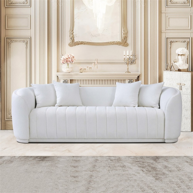 Thirst Mid Century Modern Luxury Tight Back Boucle Couch in White ...