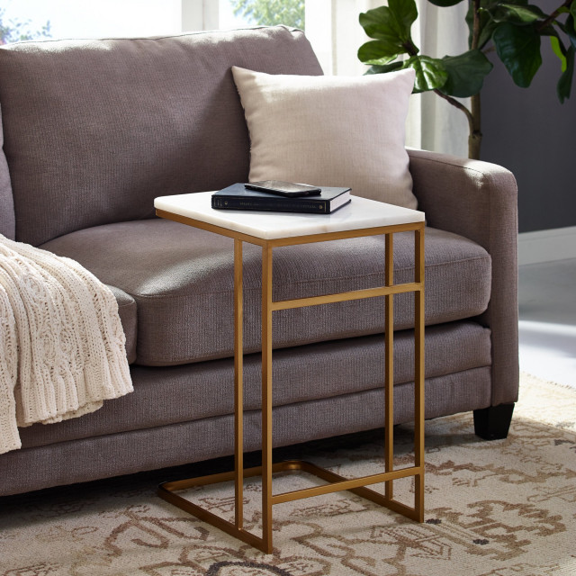 Contemporary Glam Side Table, C-Shaped Design With Golden Frame ...
