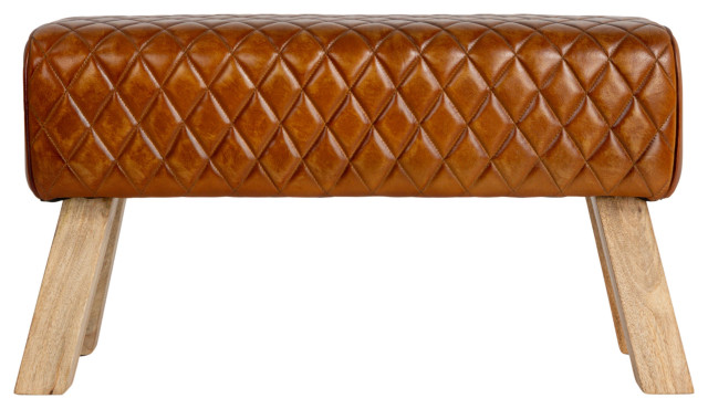 Brown Stitched Leather and Wood Bench - Transitional - Upholstered ...