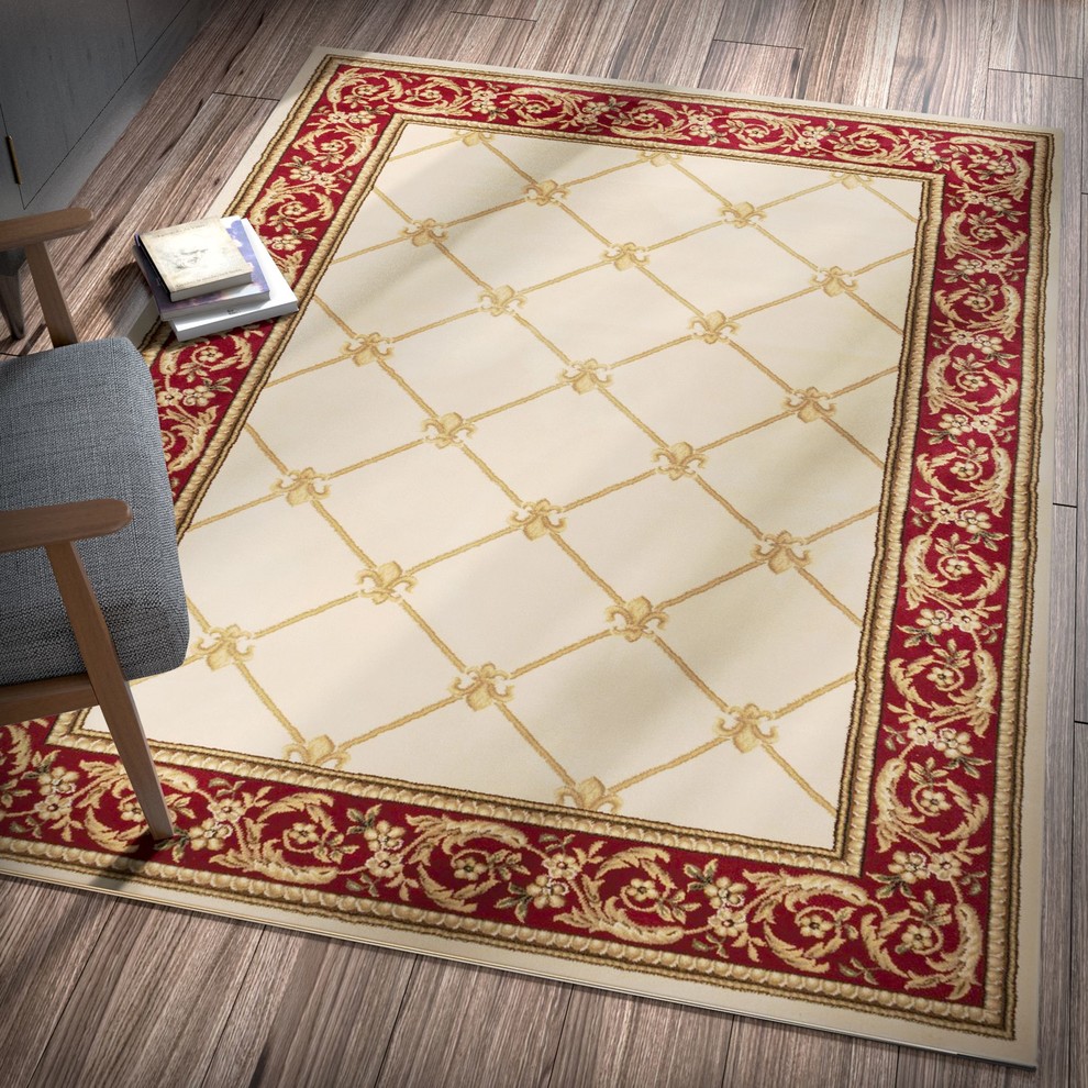 Timeless Fleur De Lis Ivory Formal Trellis Well Woven Area Rug - Area ...