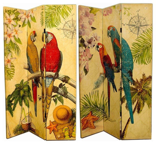 Eye-catching Canvas Room Divider With Parrot Imprint, Multicolor ...