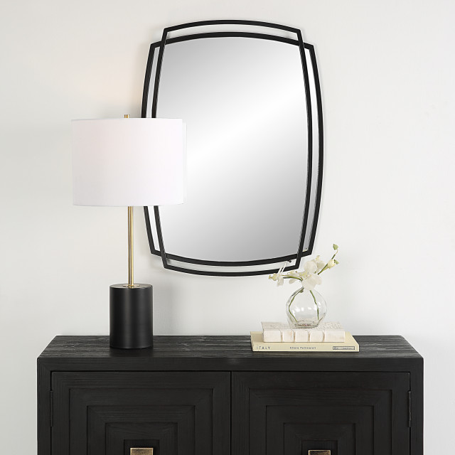 Overlapping curved metal frames Mirror in Satin black finish ...