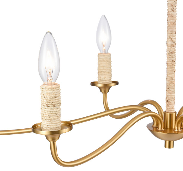 Abaca 32'' Wide 6-Light Chandelier Brushed Gold - Beach Style ...