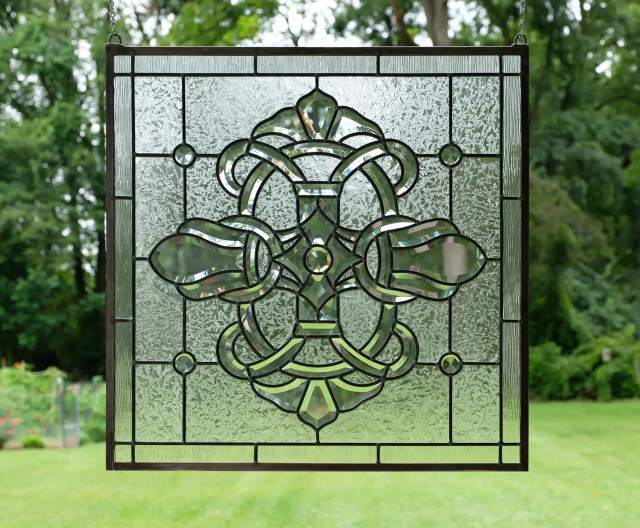 Handcrafted All Clear Beveled glass window panel 24" x 24 ...
