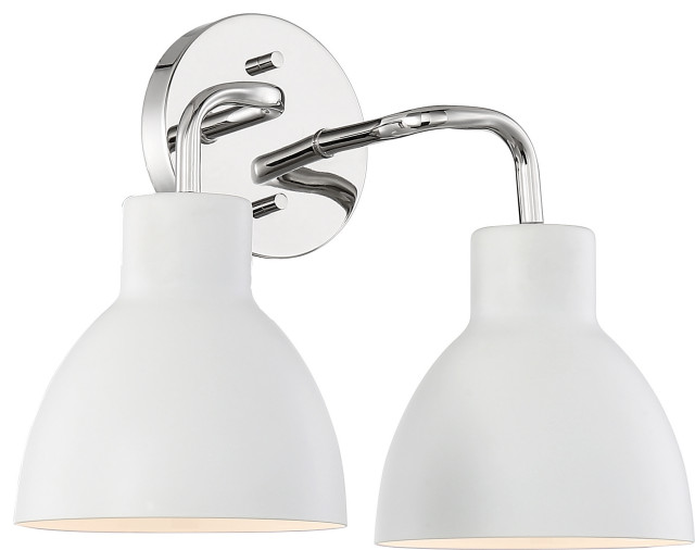 Sloan 2 Light Bathroom Vanity Light, Polished Nickel and White ...