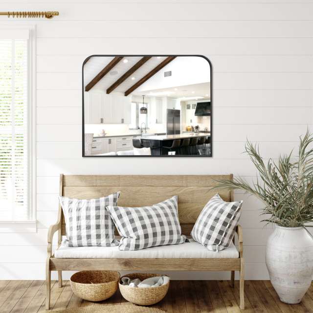 Stratton Home Decor Quinn Black Rectangular Arched Mantel Wall Mirror ...