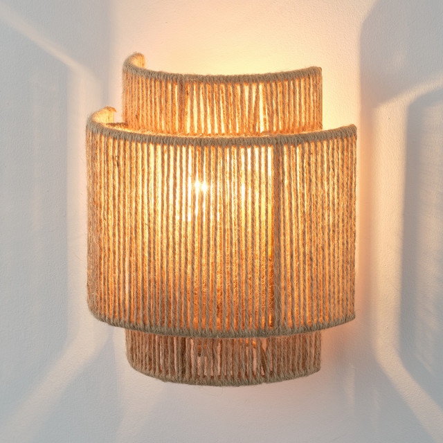 1-Light Farmhouse Wall Sconce With Hemp Rope Lamp Shade - Beach Style ...