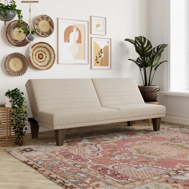 Mid Century Modern Futon, Armless Channel Tufted Microfiber Seat & Back ...