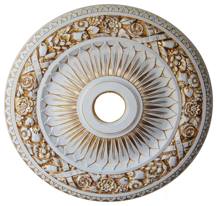 Artistry Lighting, Round 18" Antique White and Gold Ceiling Medallion ...