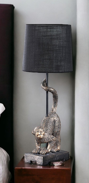 24" Antiqued Gold Monkey Table Lamp With Black Drum Shade ...