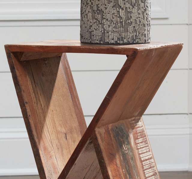 Wooden Geometric Accent Table, Natural - Farmhouse - Side Tables And ...