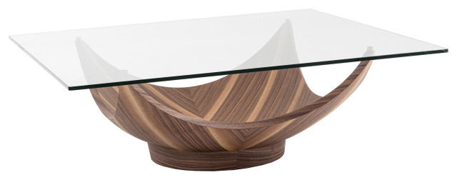 Modrest Sunset Contemporary Glass + Walnut Square Coffee Table ...
