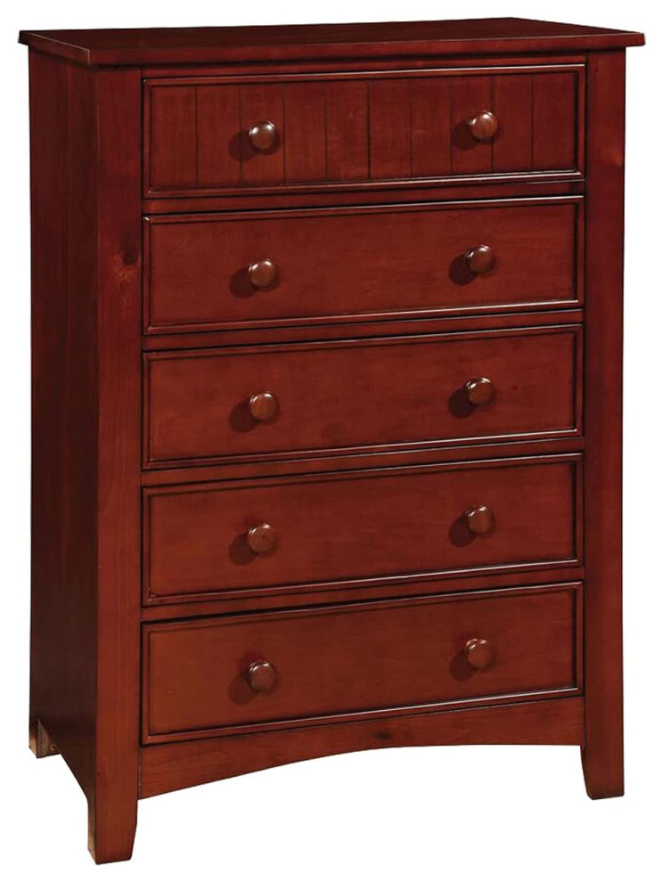 Cherry Finish Transitional Dresser with 5 Storage Drawers, Vertical ...