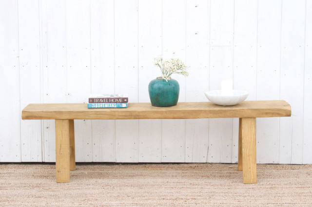 Asian Rustic Bleached Wood Bench - Rustic - Accent And Storage Benches ...