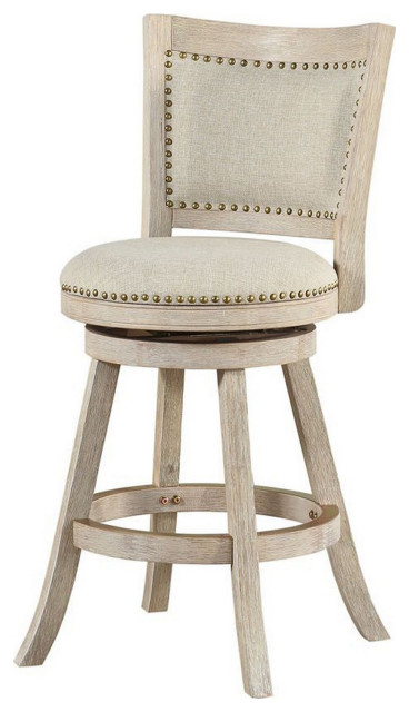 Curved Back Wooden Swivel Counter Stool With Nailhead Trim, Gray ...