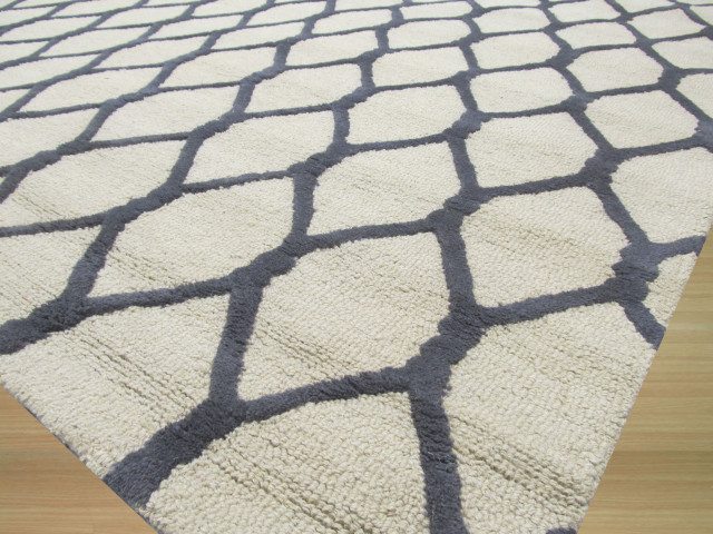 Hand-Tufted Wool Beige Transitional Geometric Chain-Link Rug, 5' X 8 ...