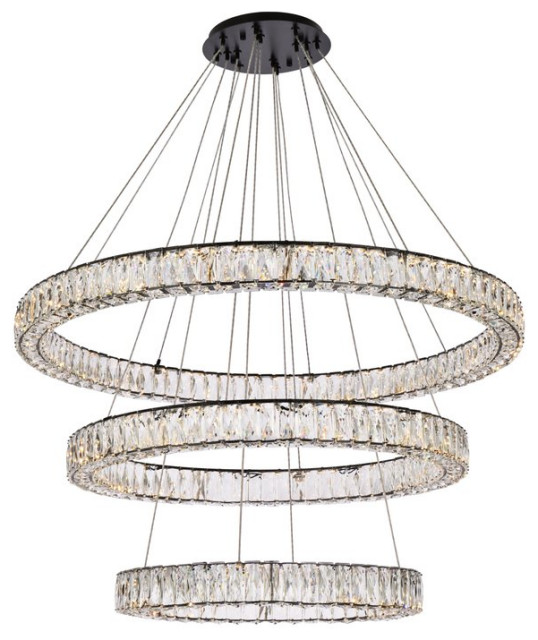 Elegant Lighting Monroe 41" LED Triple Ring Chandelier - Contemporary ...