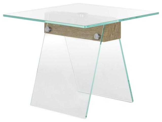 Contemporary Loft Grey Glass Accent Table with Unique Boxwood Finish ...