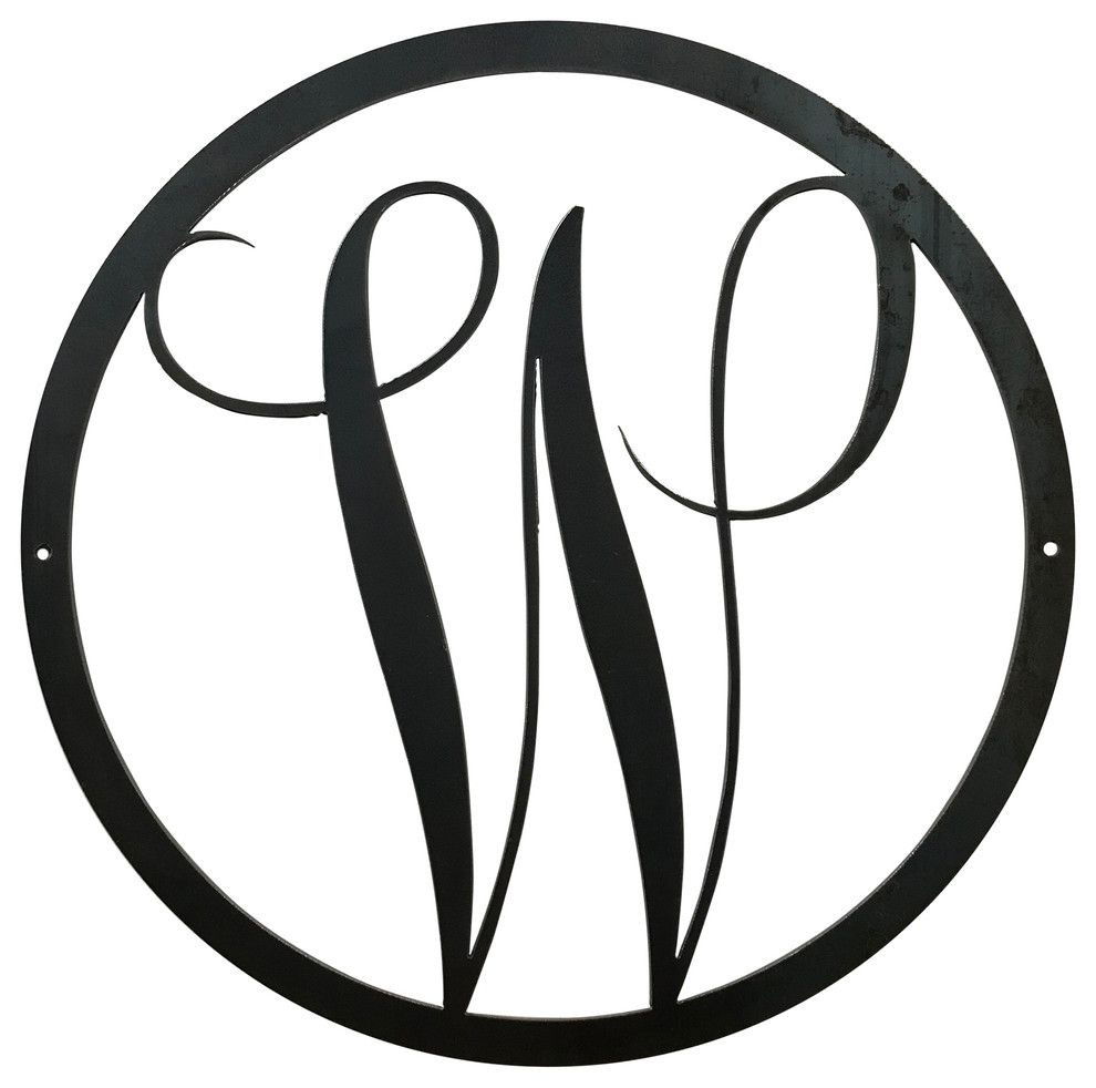 Large Monogram W Circle Door Hanger, 24 Raw Metal - Contemporary ...
