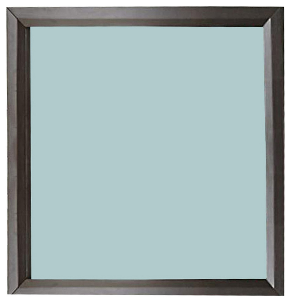 Transitional Style Mirror with Wooden Encasing and Convex Edges, Brown ...
