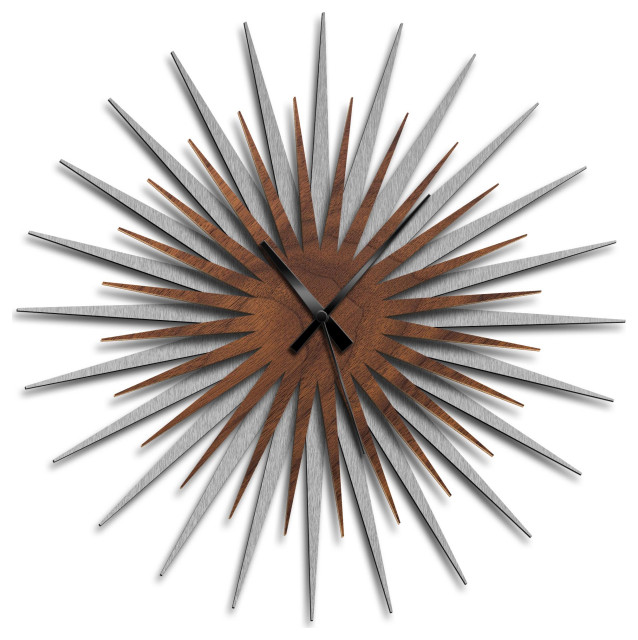 Mid-Century Modern 'Atomic Era Clock Silver Walnut Black' Wall Decor ...
