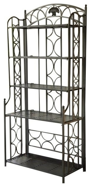 Pemberly Row Iron Bakers Rack in Pewter - Traditional - Baker's Racks ...