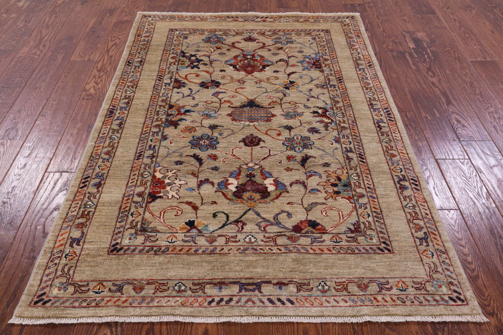 4' 0" X 5' 10" Hand-Knotted Persian Tabriz Wool Rug - Q16377, 4' 0" X 5 ...