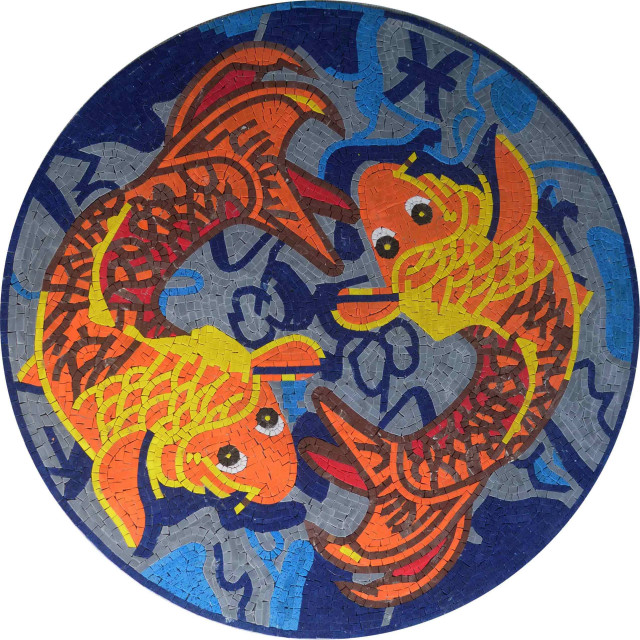 Koi Fish Marble Mosaic Art Nautical, 24" X24" - Asian - Tile Murals ...