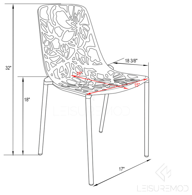 LeisureMod Modern Devon Aluminum Chair, Set of 2 Red - Midcentury ...