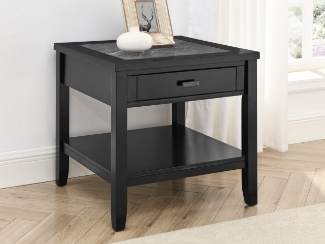 Garvine Gray Stone Top End Table - Transitional - Side Tables And End ...