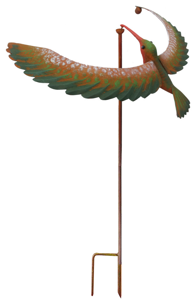 Rustic Metal Balancing Hummingbird Garden Stake Outdoor Patio Yard Art Tropical Garden