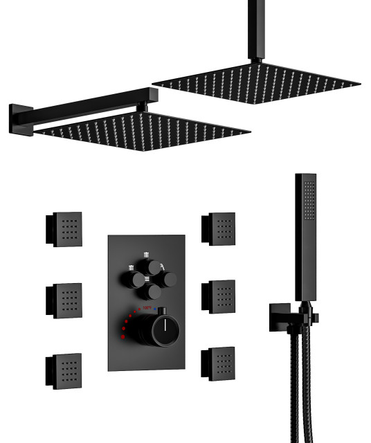 Thermostatic Dual 12" High-Pressure Shower System with 4-Function ...