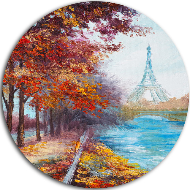 Eiffel Tower View In Fall, Landscape Round Wall Art, Disc of 38 inch ...