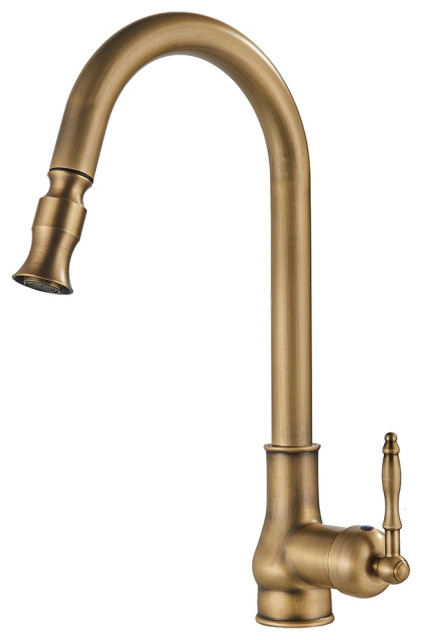 Antique Brass Pull-Down Kitchen Faucet - Traditional - Kitchen Faucets ...