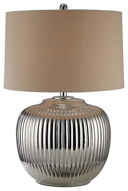 Home Oversized Ribbed Ceramic LED Table Lamp, Silver - Contemporary ...