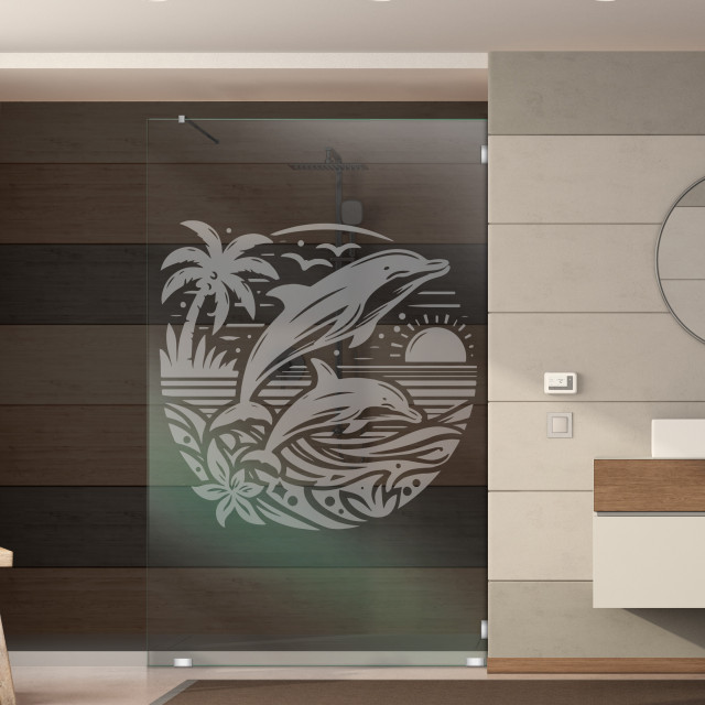 Fixed Glass Shower Screens with Frosted Design Motive, 27-1/2" X 75 ...